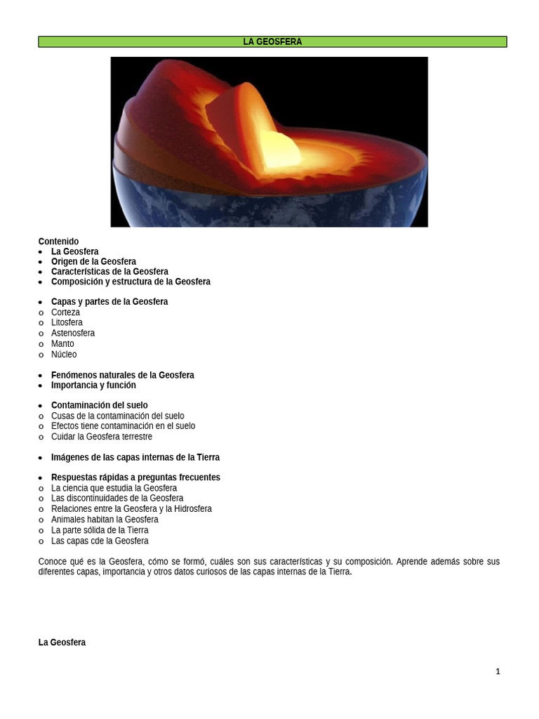 Geosfera: Estructura y Funciones Terrestres | PDF | Tierra | Roca ...