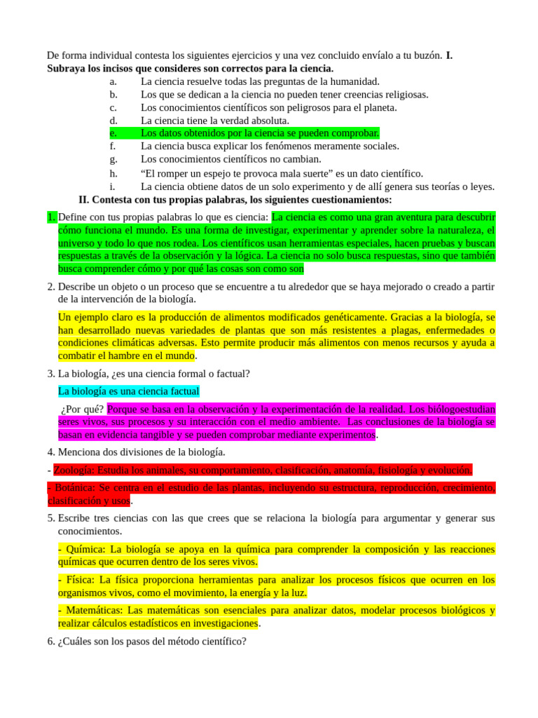 Autoevaluación Bloque Uno | PDF | Biología | Science