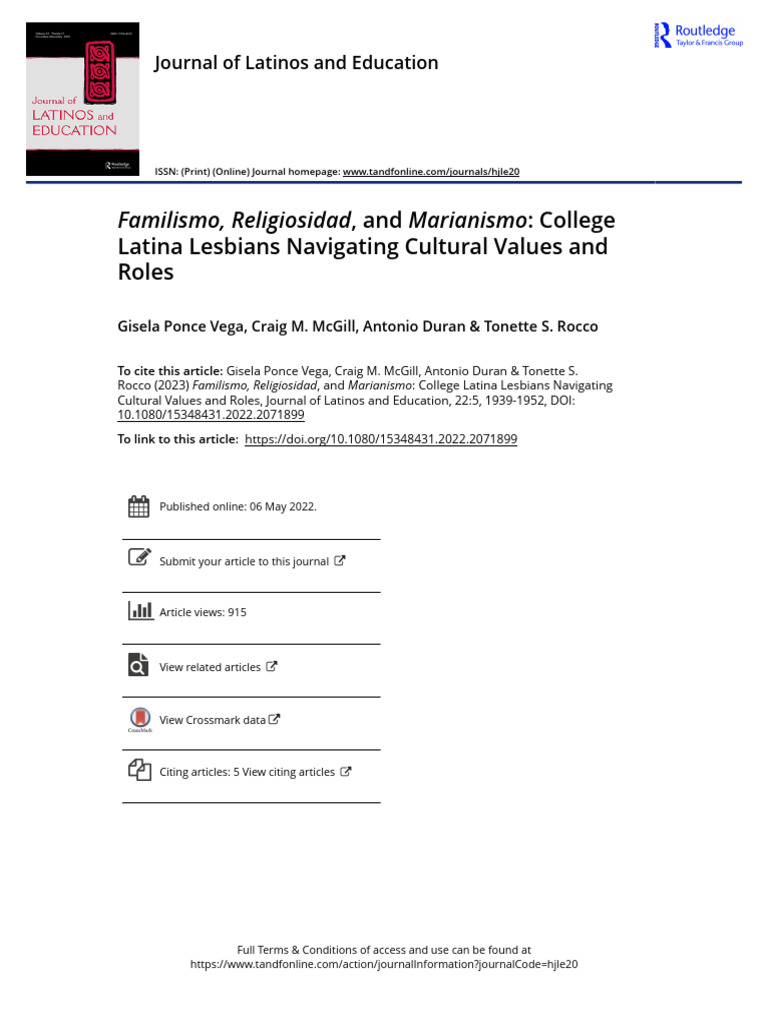 Familismo Religiosidad and Marianismo College Latina Lesbians Navigating Cultural Values and ...