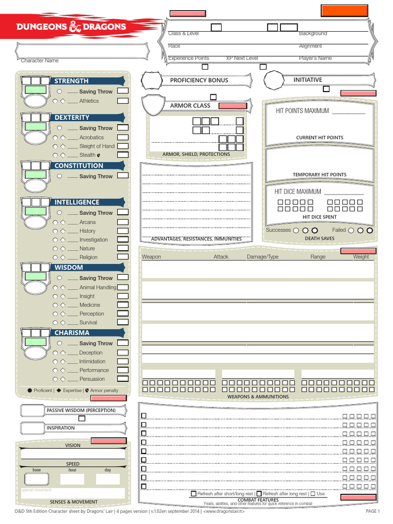 D&D 5E Fillable Character Sheet | PDF | Dungeons & Dragons | Tabletop Games