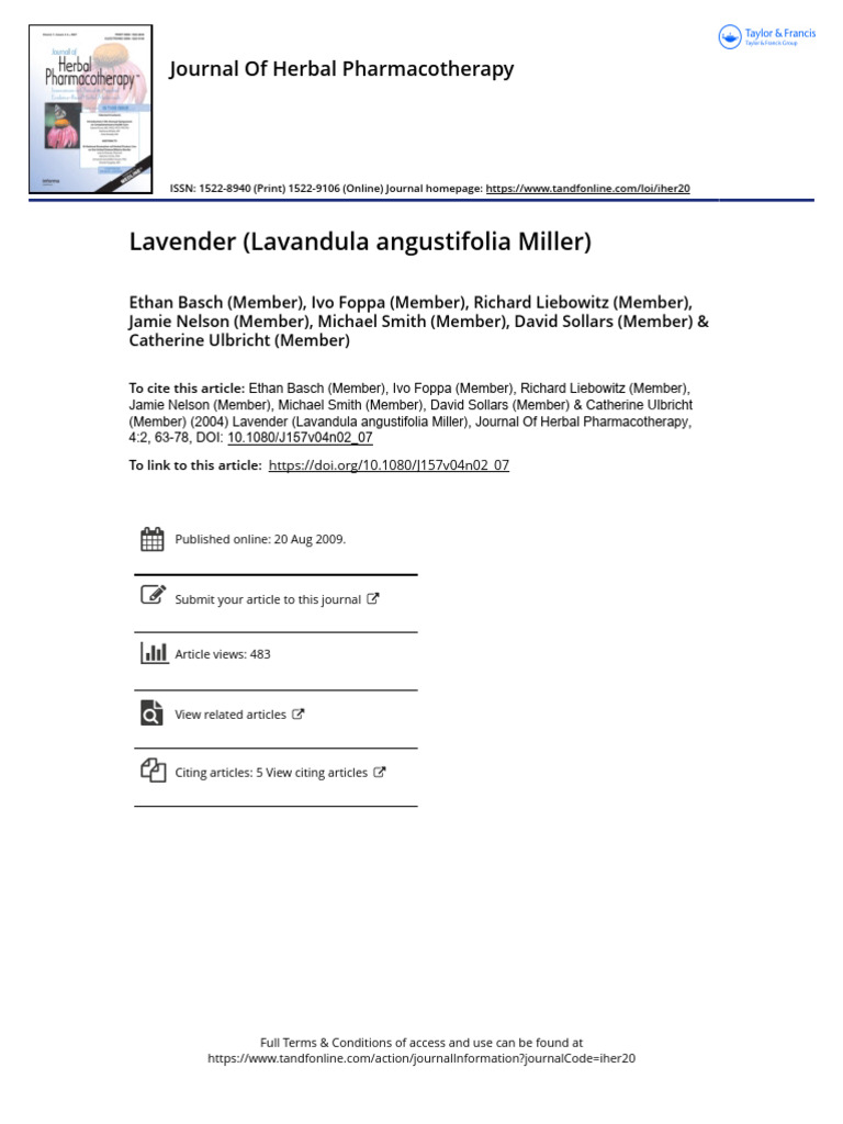Lavender Lavandula Angustifolia Miller | PDF | Lavandula | Clinical Medicine
