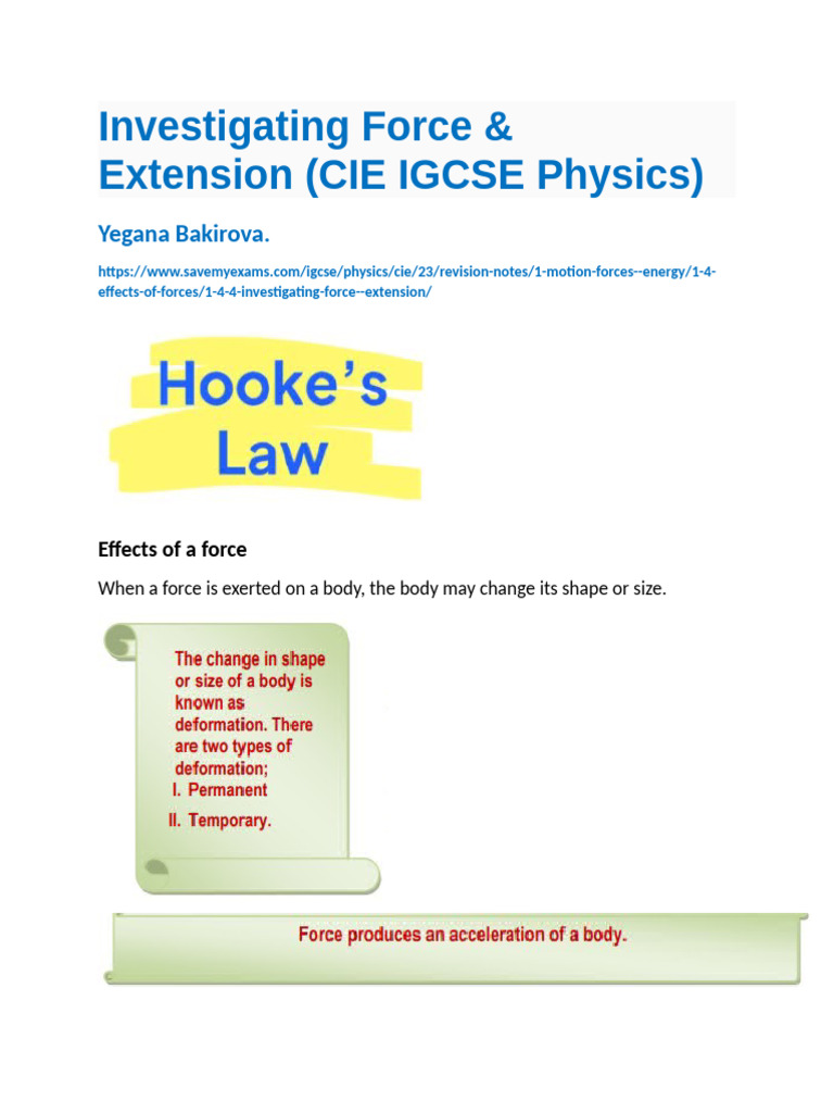 Investigating Force and Extension Hooks Law IGCSE | PDF | Force | Mechanics