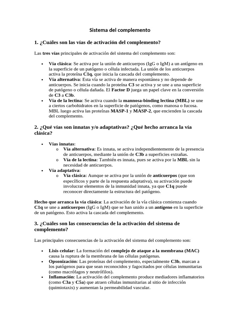 Sistema Del Complemento | PDF | Sistema complementario | Sistema inmune