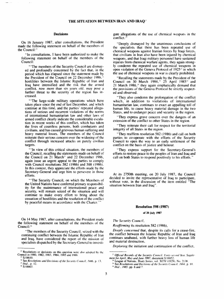 Security Council Resolution 598 (1987) | PDF | Chemical Weapon | United ...