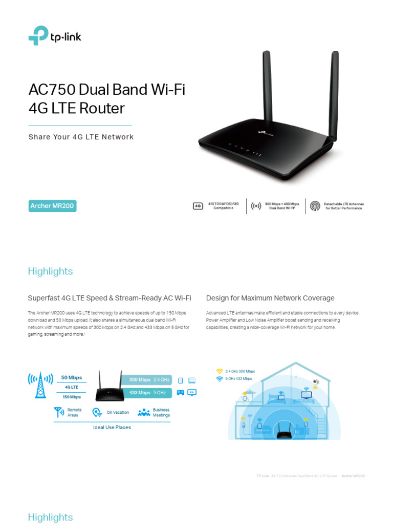 TP-Link Archer MR200: 4G LTE Router Specs | PDF | Wi Fi | 4 G