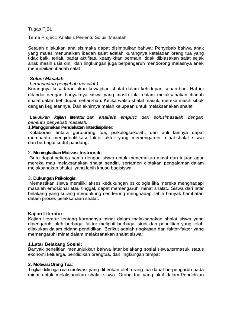 Tugas PJBL ANALISIS PENENTU SOLUSI MASALAH | PDF