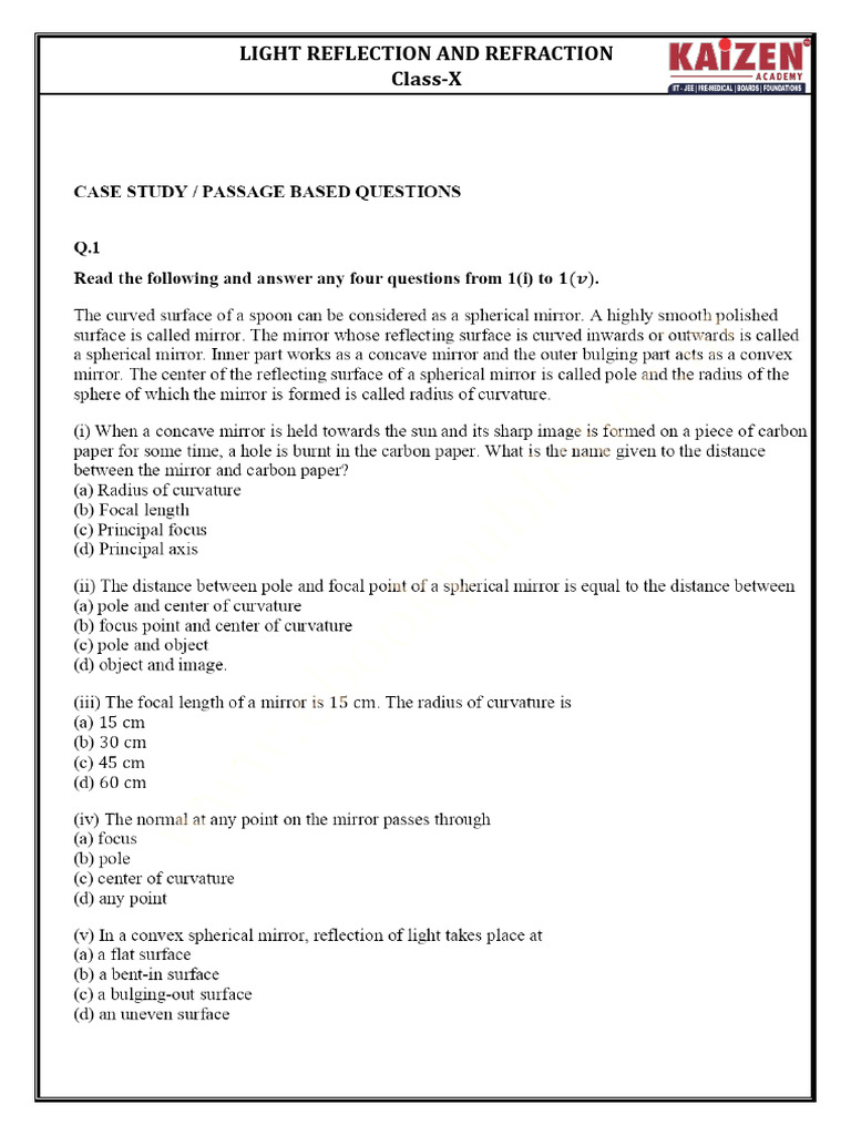 Ch-10.Light Reflection and Refraction Pyq | PDF