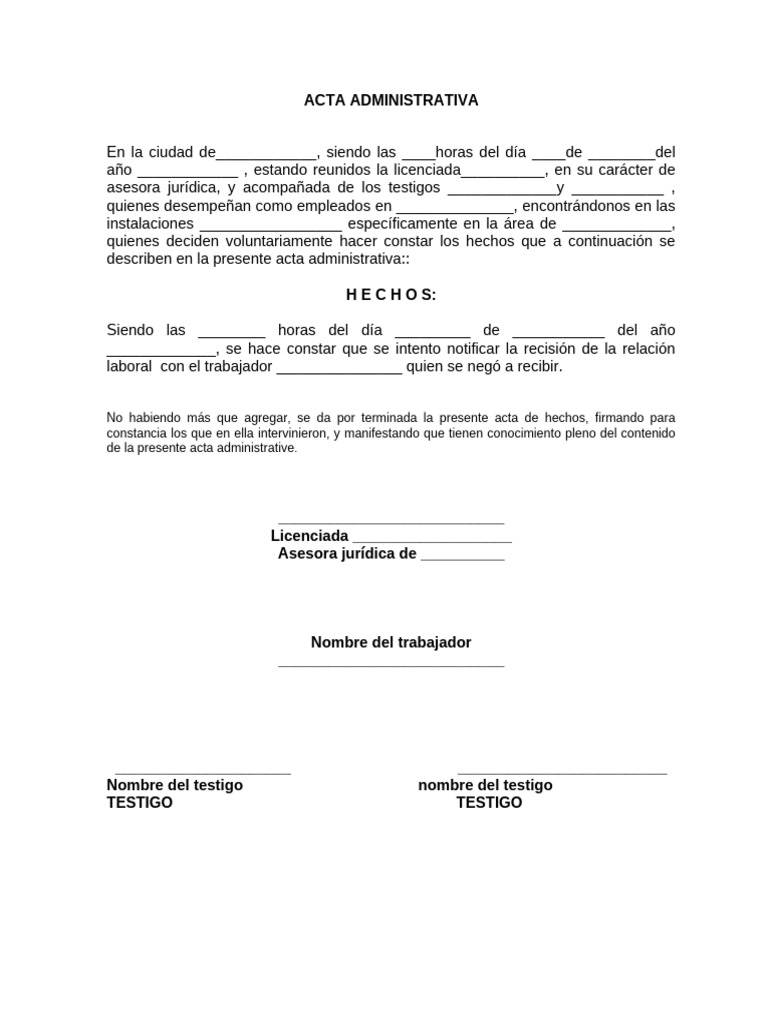 Acta Administrativa-Formato | PDF | Finanzas y dinero | Derecho