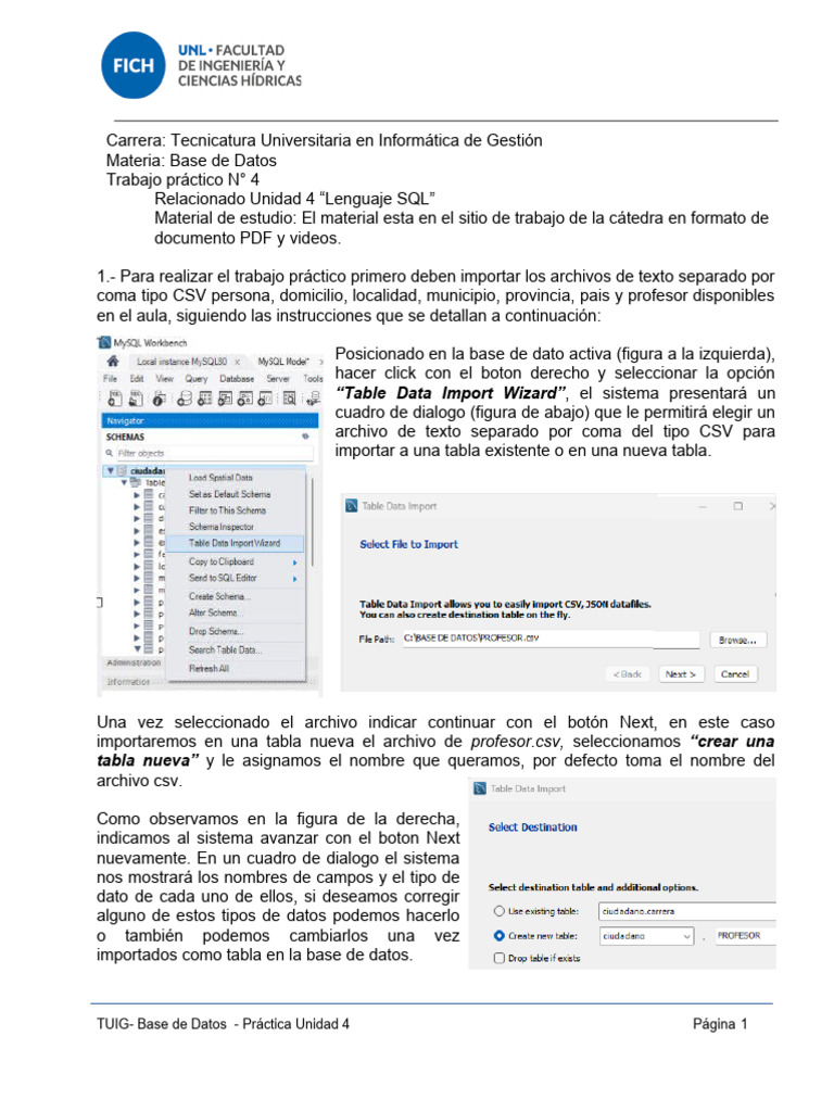 Consignas Trabajo Practico Base Datos U4 | PDF | Bases de datos | Archivo de computadora