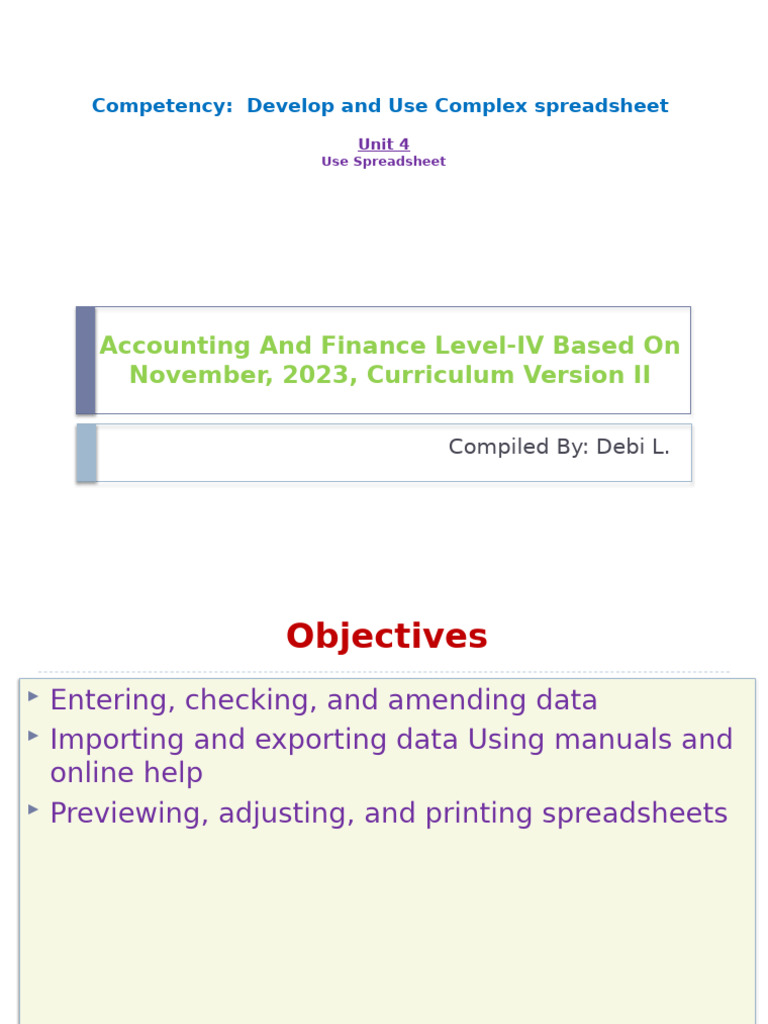 Ch-4 - Develop and Use Complex Spreadsheet US ACF4) | PDF | Comma ...