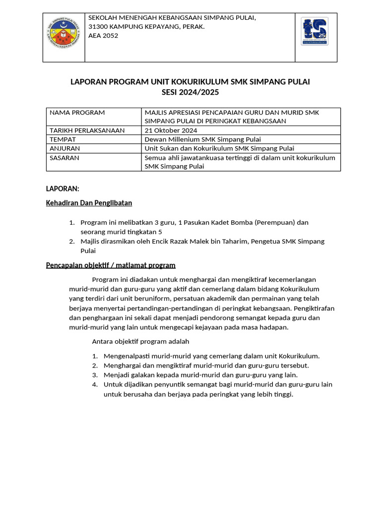 Laporan Anugerah Kokurikulum | PDF