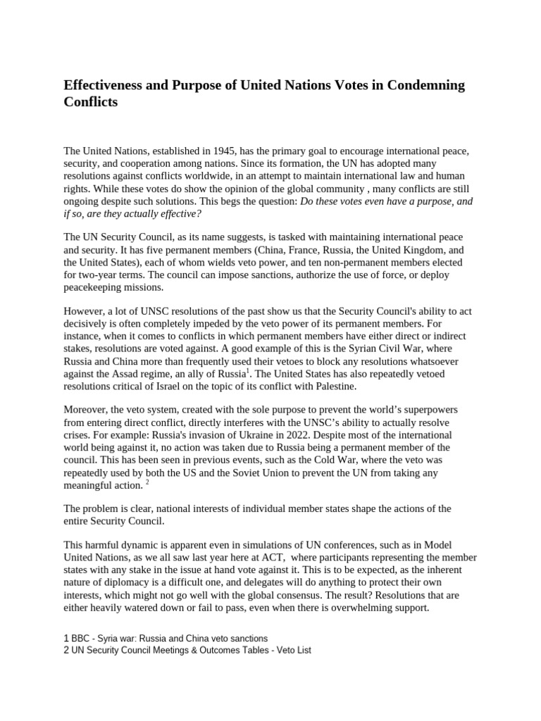 Effectiveness and Purpose of United Nations Votes in Condemning ...