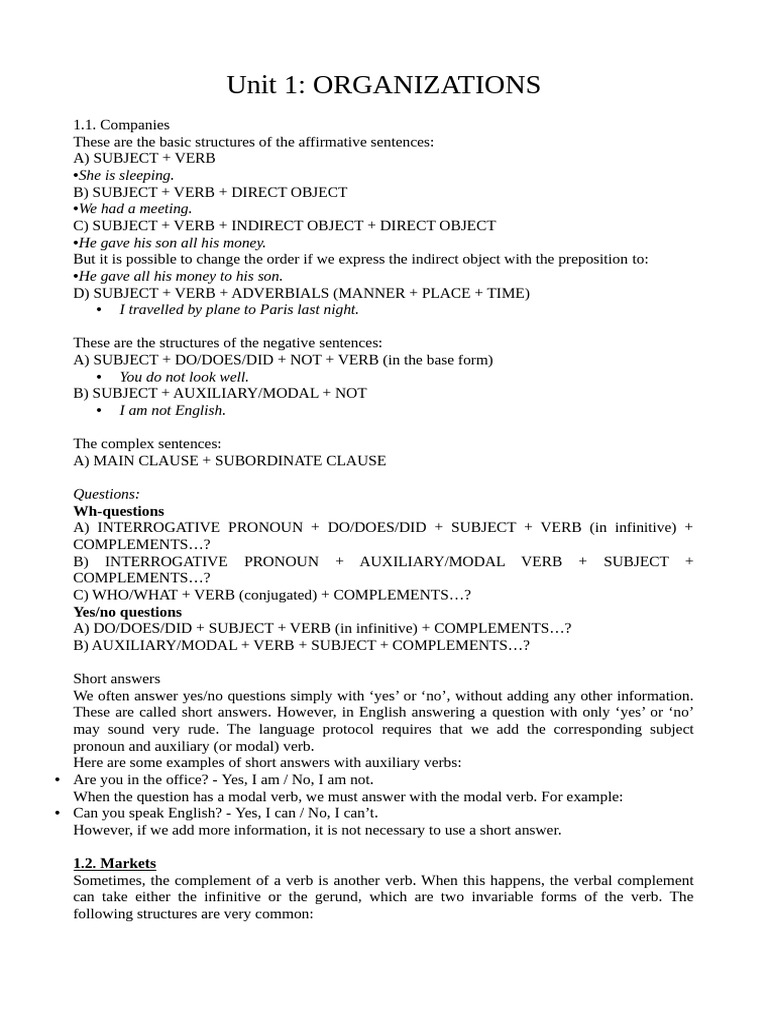 English Sentence Structures Guide | PDF | Question | Verb