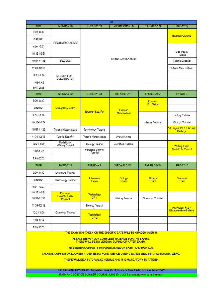 Final Exam Schedule 2022 - 7a | PDF