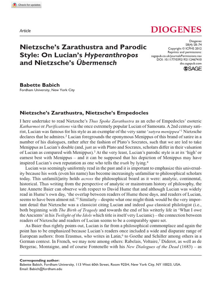 Babich 2013 Nietzsche S Zarathustra and Parodic Style On Lucian S ...