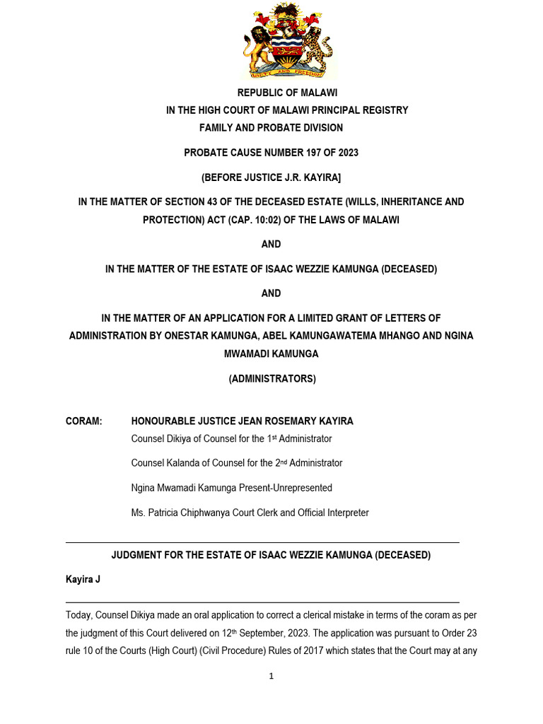 Kamunga Final Order | PDF | Probate | Will And Testament