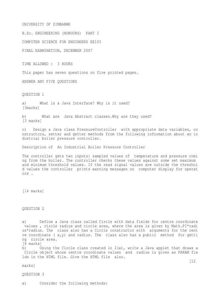 Java Exam Pdf Method Computer Programming Class Computer Programming