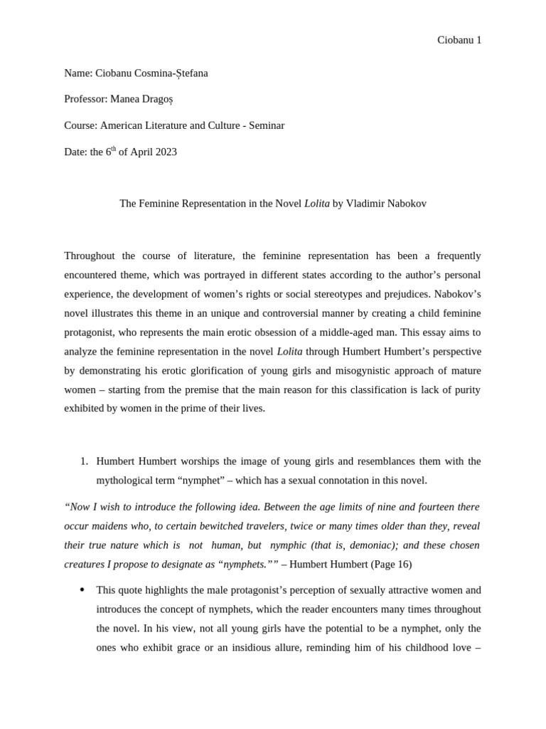 Feminine Representation in Nabokov's Lolita | PDF | Lolita