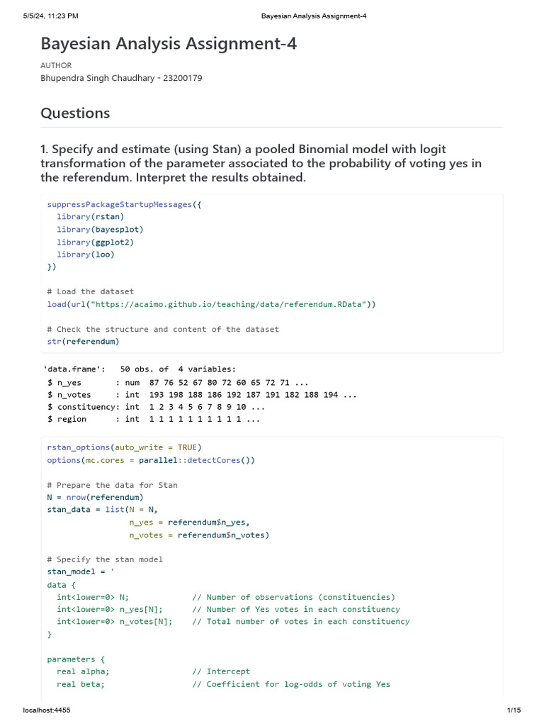 Bayesian Analysis Assignment-4 | PDF | Standard Deviation | Bayesian Network