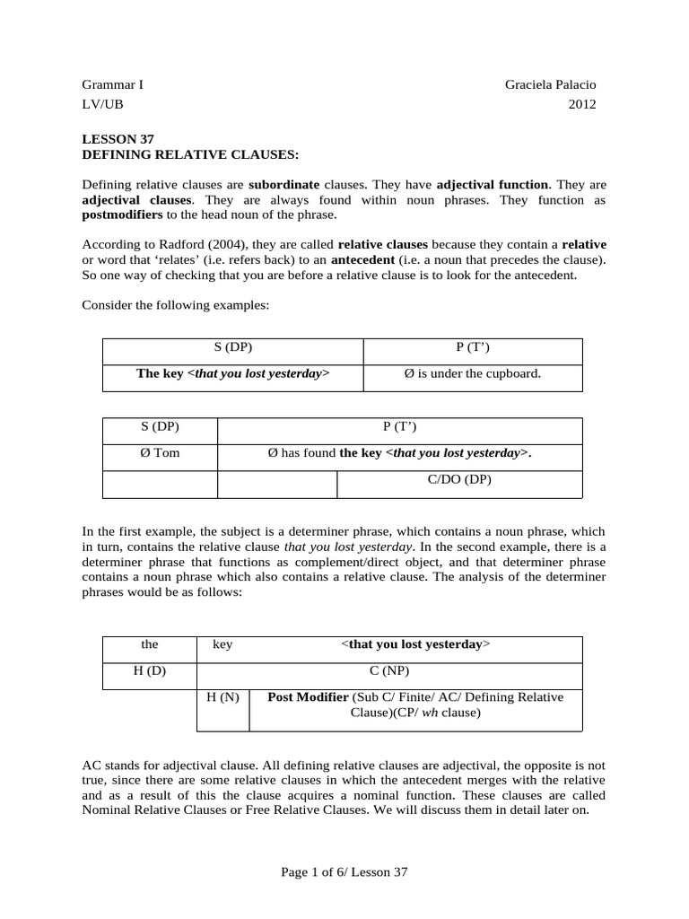Defining Relative Clauses Explained | PDF | Clause | Adjective