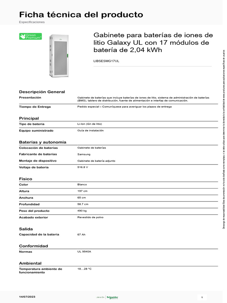 Galaxy Lithium-Ion Battery Systems - LIBSESMG17UL | PDF | Tecnología
