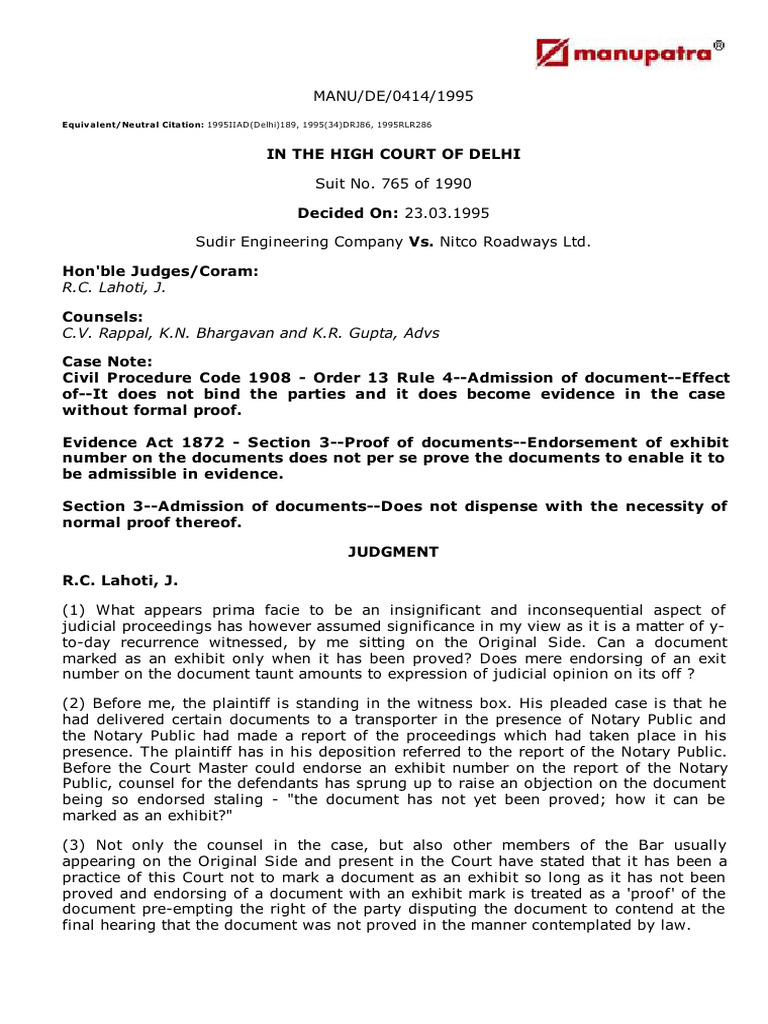 Sudir - Engineering - Company - Vs - Nitco - Roadways - LTD - Practice ...
