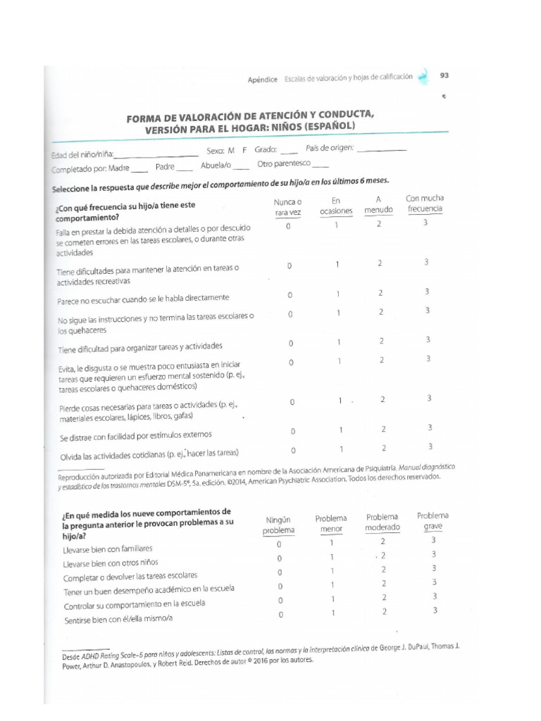 Tdah-5 Cuestionarios Niños | PDF