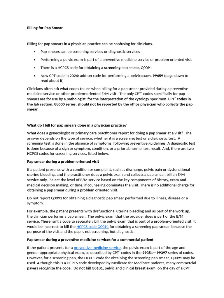 Pap Smear Coding | PDF | Cytopathology | Physical Examination