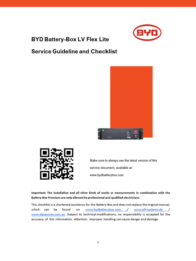 2022-2-8 BYD Battery-Box LV FLEX LITE Service Guideline and Checklist ...