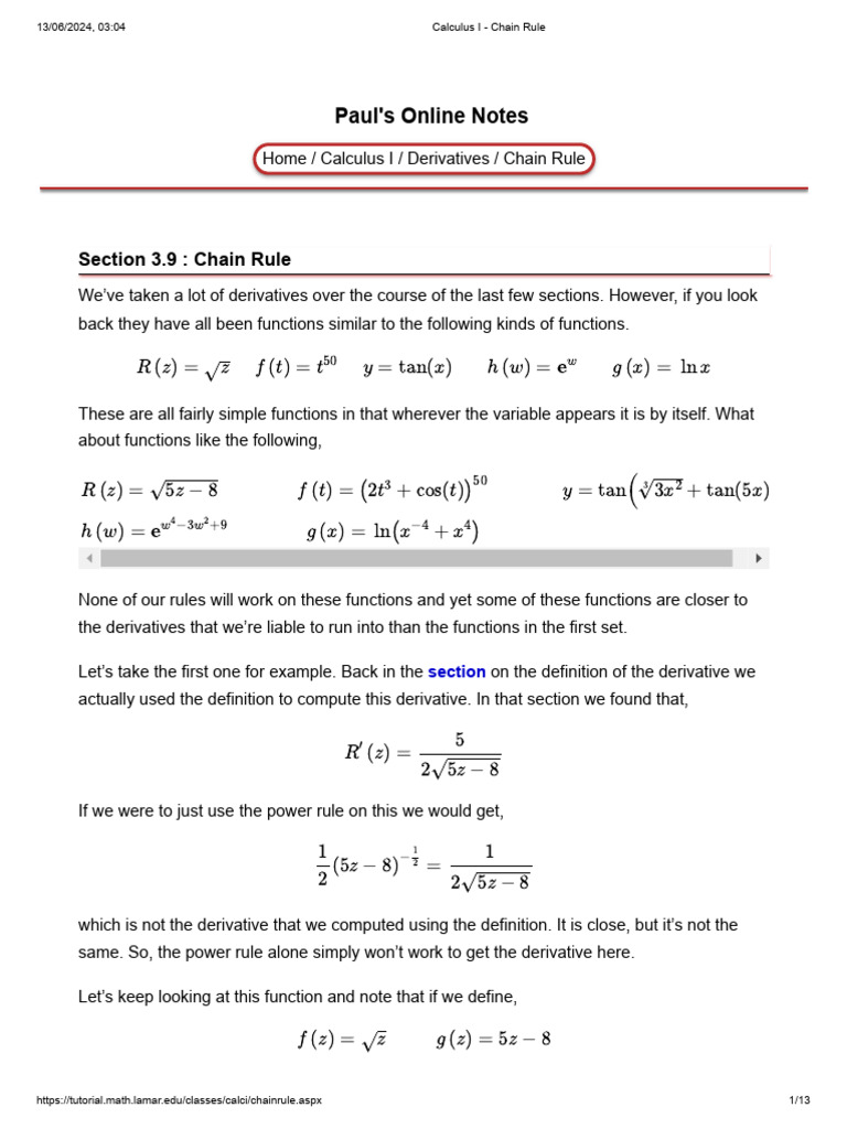 Chain Rule - 1 | PDF | Derivative | Function (Mathematics)