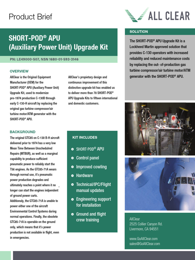 AC C130 Short Pod APU Product Brief | PDF | Lockheed C 130 Hercules ...