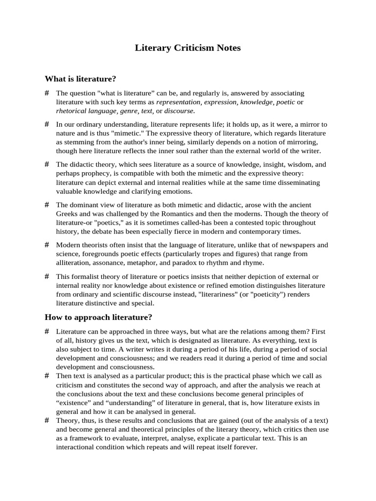 Understanding Literary Theories and Criticism | PDF | Poetry | Metre ...