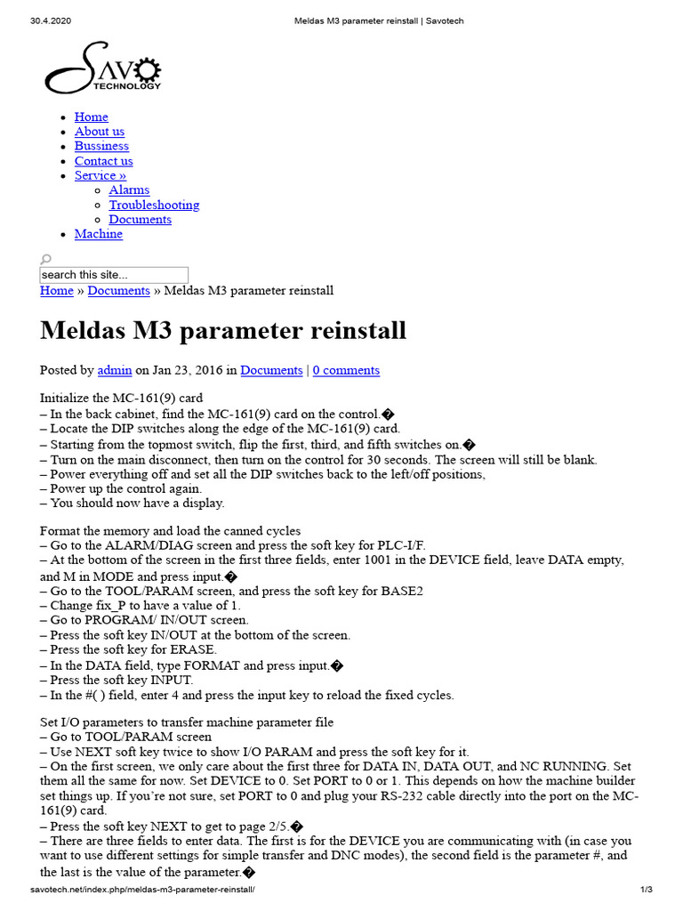 Meldas M3 Parameter Reinstall - Savotech | PDF | Computer Hardware ...