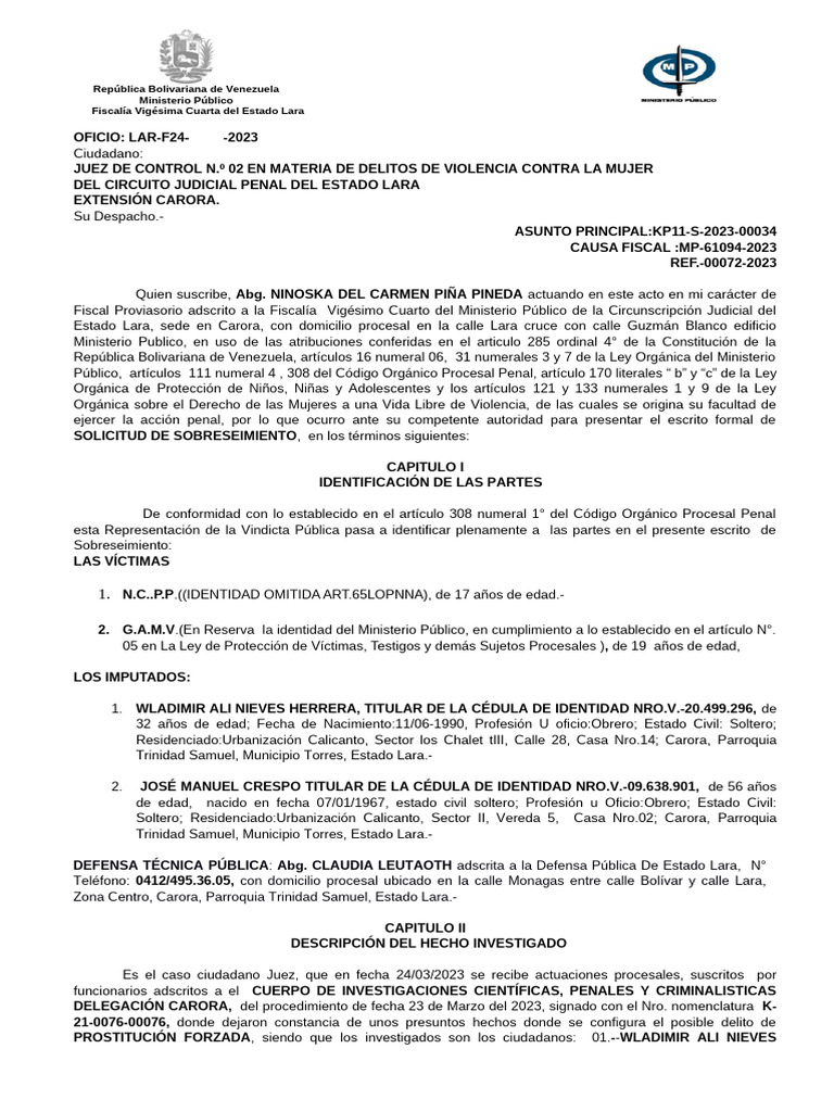 CORREGIDA Sobreseimiento NRO .04 Causa Prostitución Forzada 61094-2022 Ajla | PDF | Fiscal ...