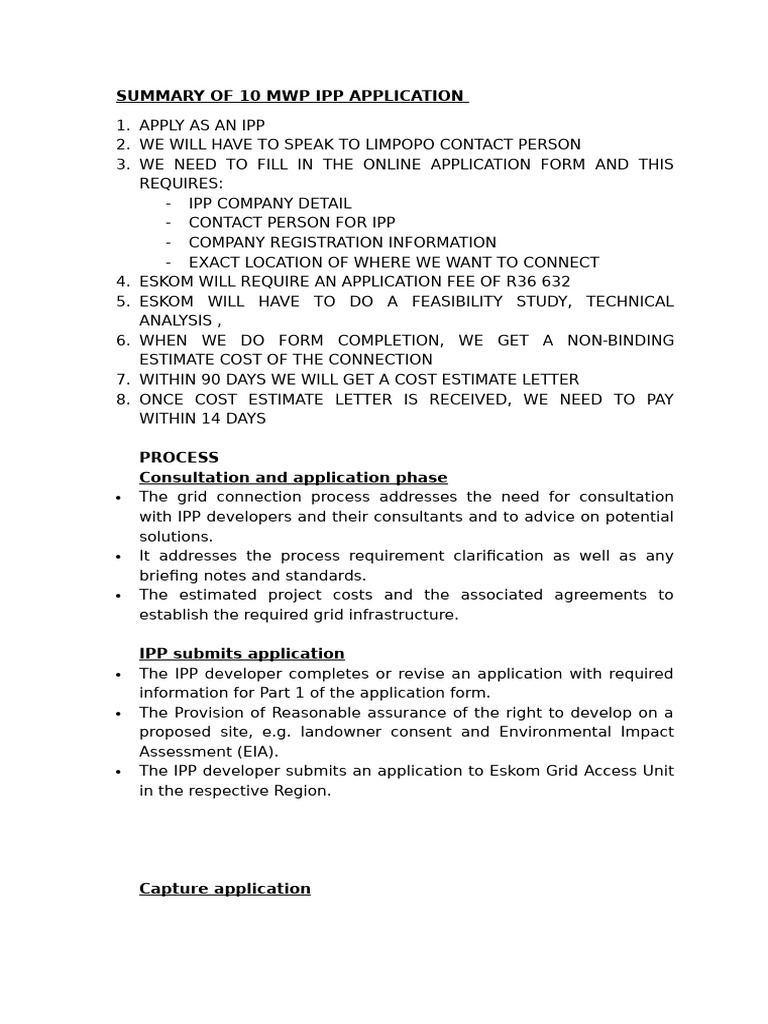 Summary of 10 MWP Ipp Application | PDF | Business