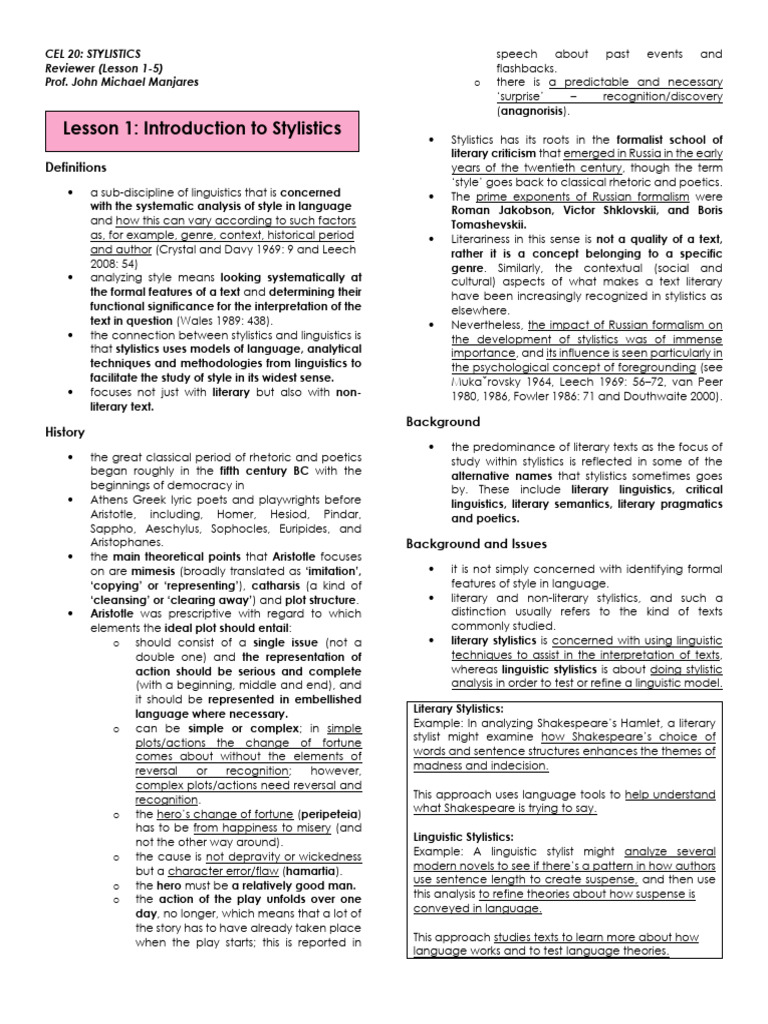 Stylistics Notes | PDF | Poetry | Human Communication