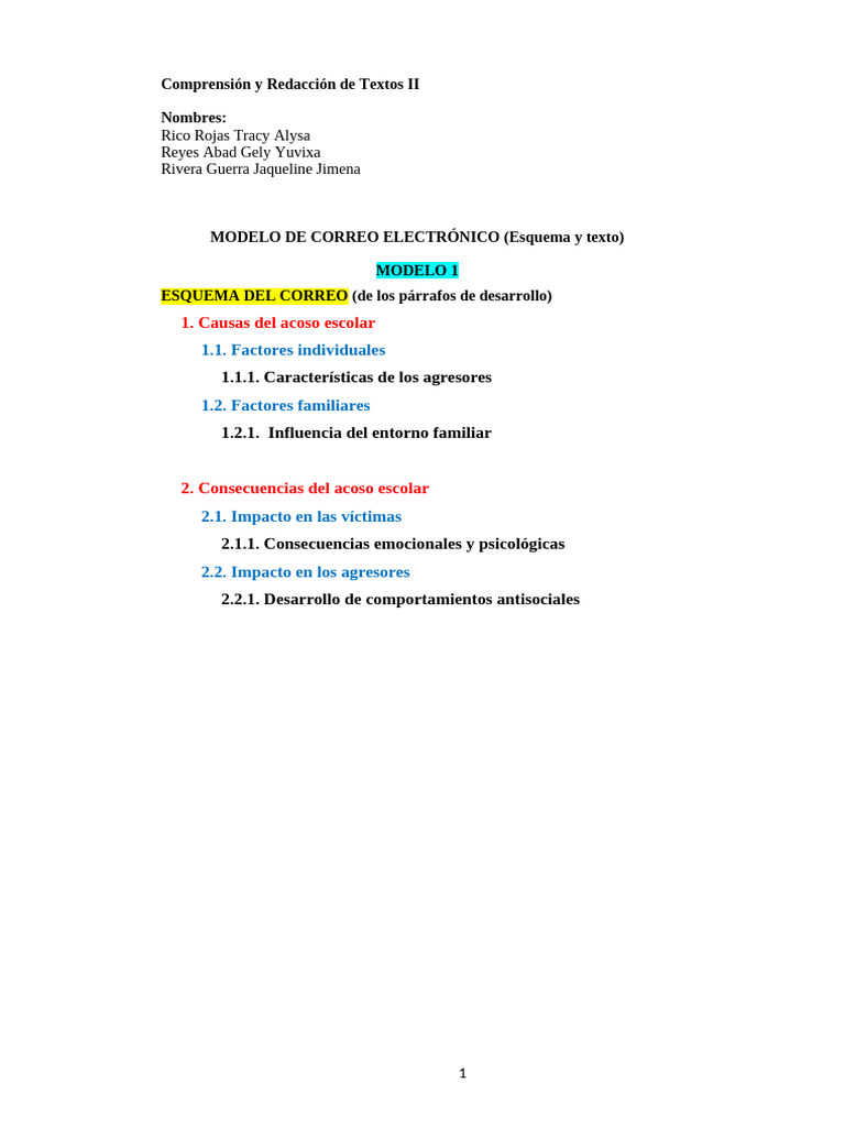 Modelo 1 de Correo Electrónico (Esquema y Texto) 1 | PDF | Sicología ...