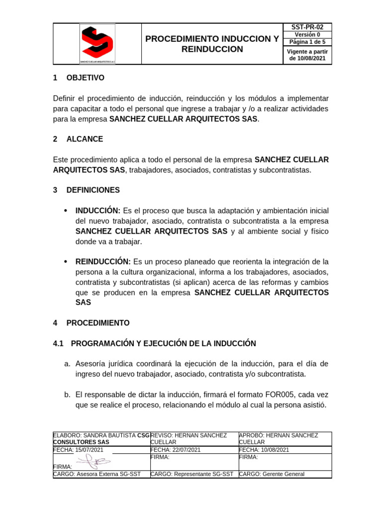 SST-PR-02 Procedimiento Proceso Inducción y Reinducción | PDF | Business | Seguridad y salud ...