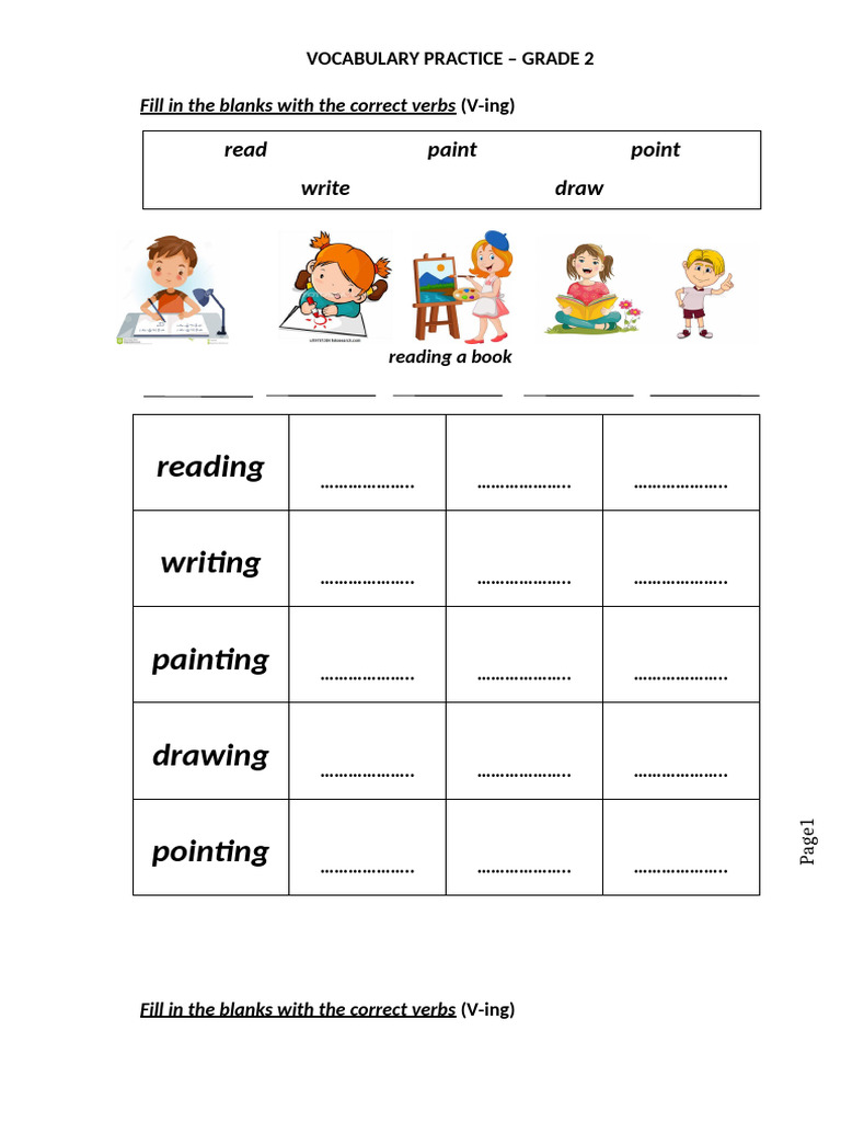 Grade 2 - V Ing - Vocabulary Practice | PDF
