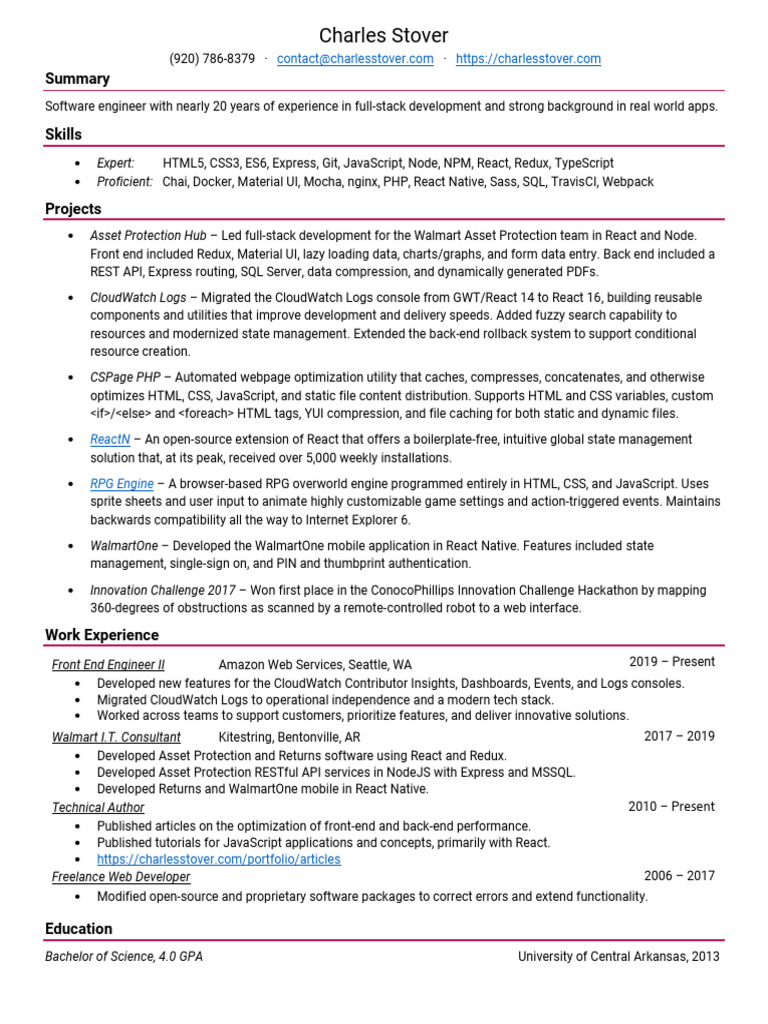 charles-stover-resume | PDF | Html | Java Script