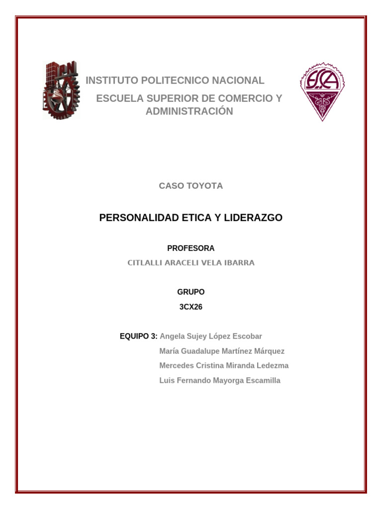 U2 Act3 Caso Toyota Equipo3 | PDF | Toyota | Business