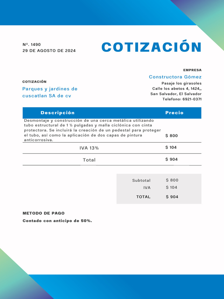 Cotizacion Constructora Gomez | PDF