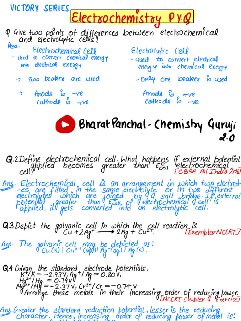 Electrochemistry PYQ Victory | PDF | Electrochemistry | Cathode