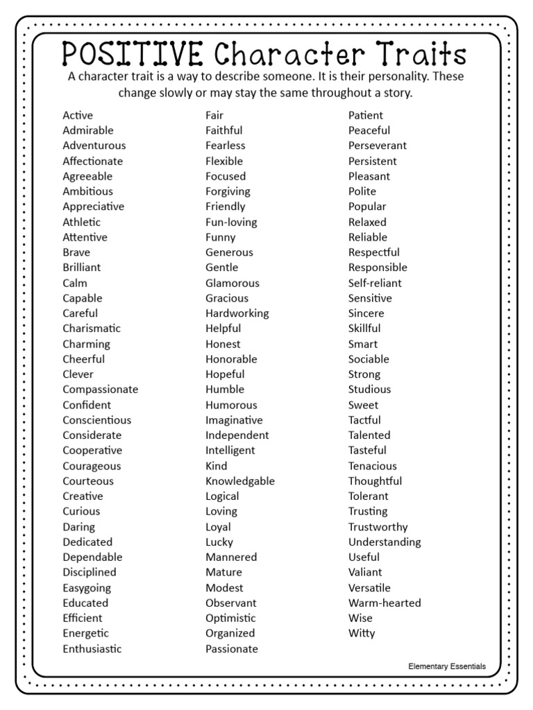 Character Traits - Positive and Negative | PDF