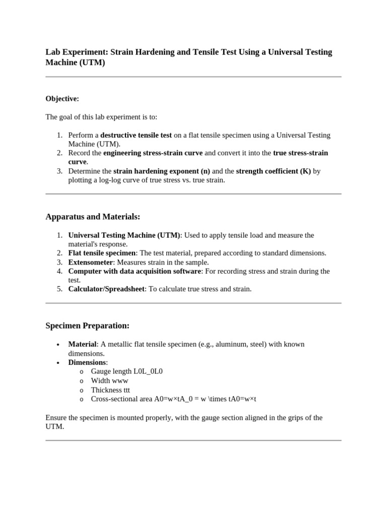 Tensile Testing and Strain Hardening Analysis | PDF | Deformation ...