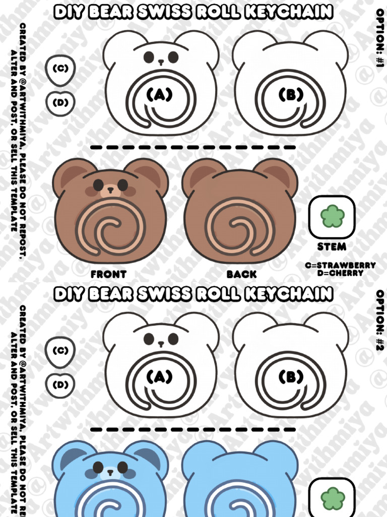 DIY Bear Swiss Roll Keychain Template | PDF