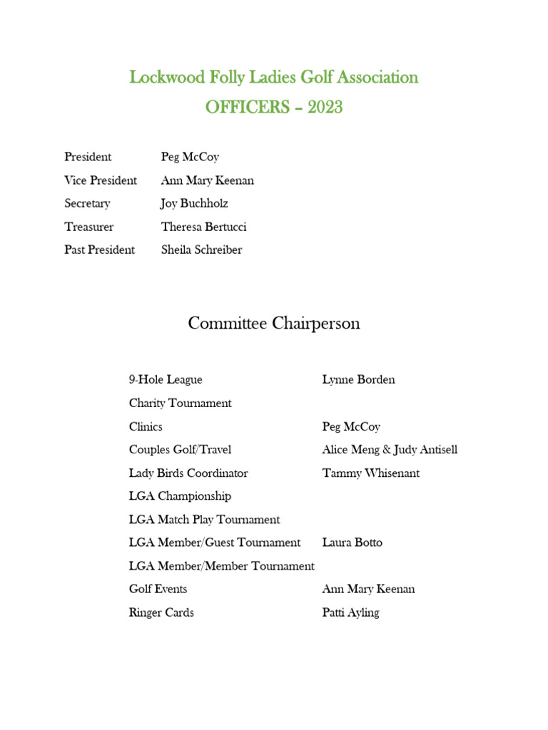 Lockwood Folly Golf Association Officers 2023 | PDF | Sports & Recreation