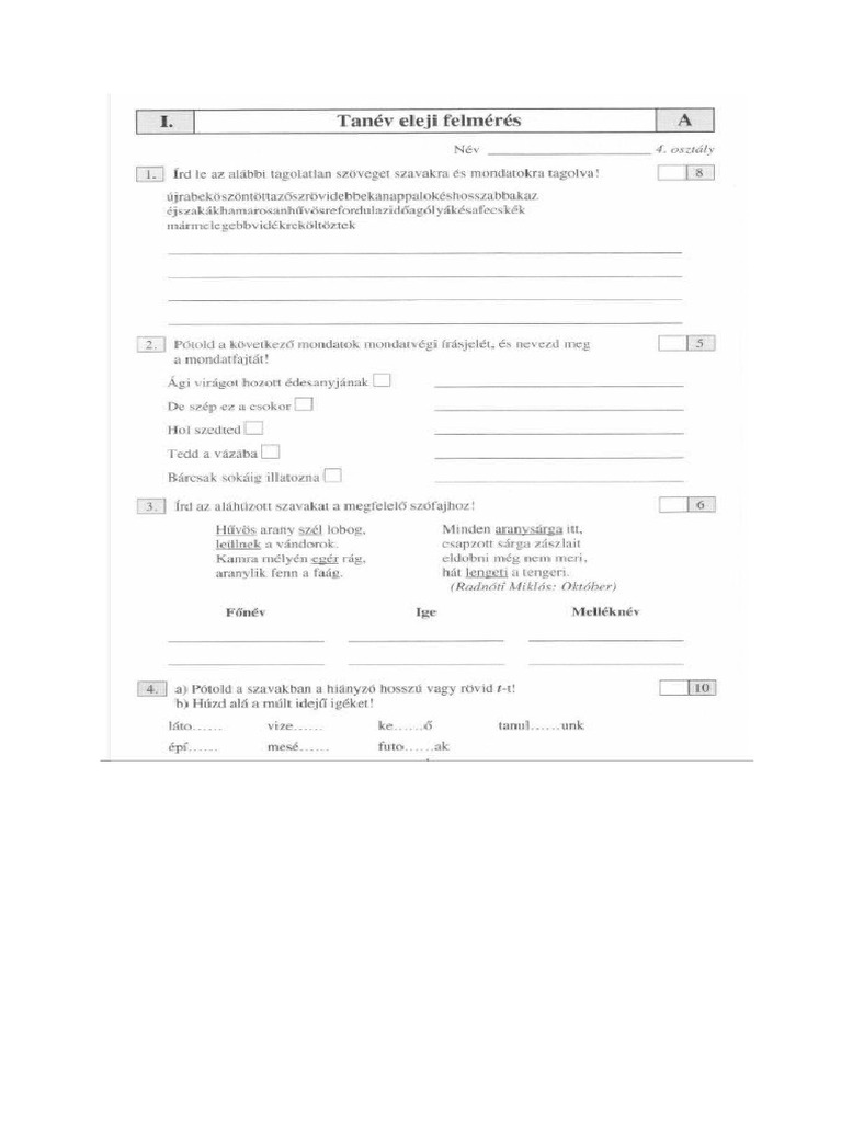 Apaczai Nyelvtan Felmero Ev Eleji 4 Osztaly | PDF