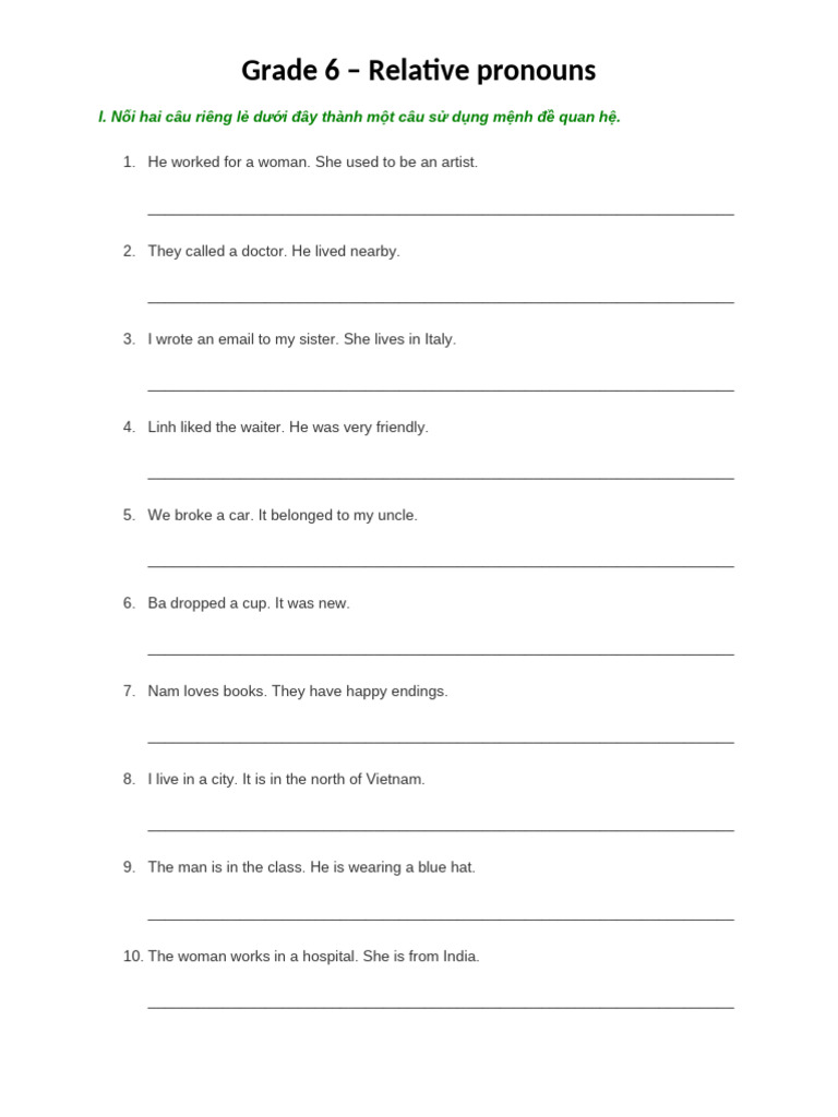 Grade 5 - Relative Pronouns | PDF