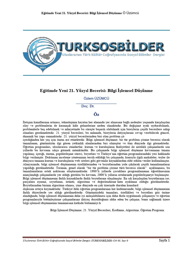 E Itimde Yeni 21. Y Zy L Becerisi Bilgi Lemsel D Nme (#491067) - 752455 | PDF